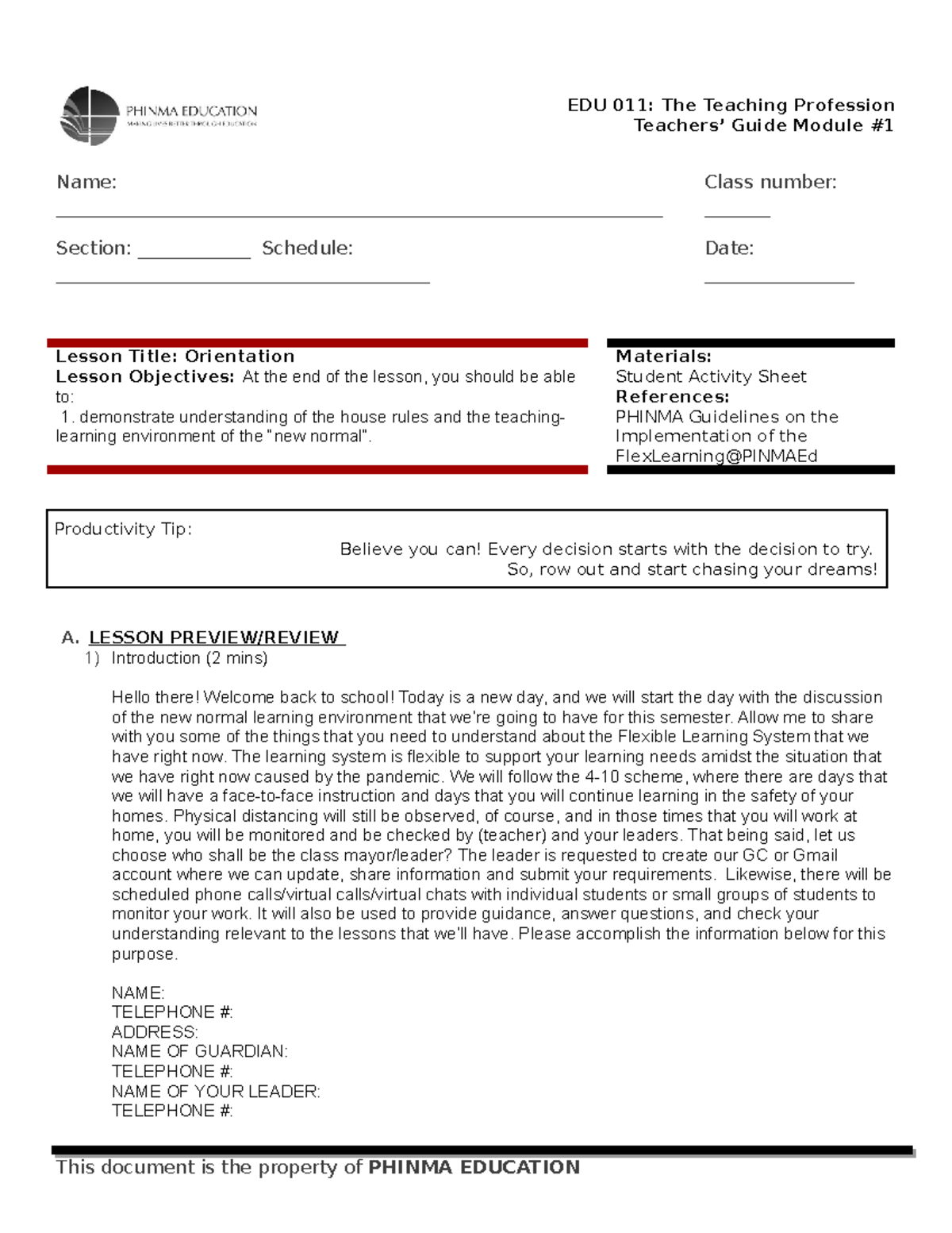 TG#1-EDU 011 - Teaching profession - EDU 011: The Teaching Profession ...