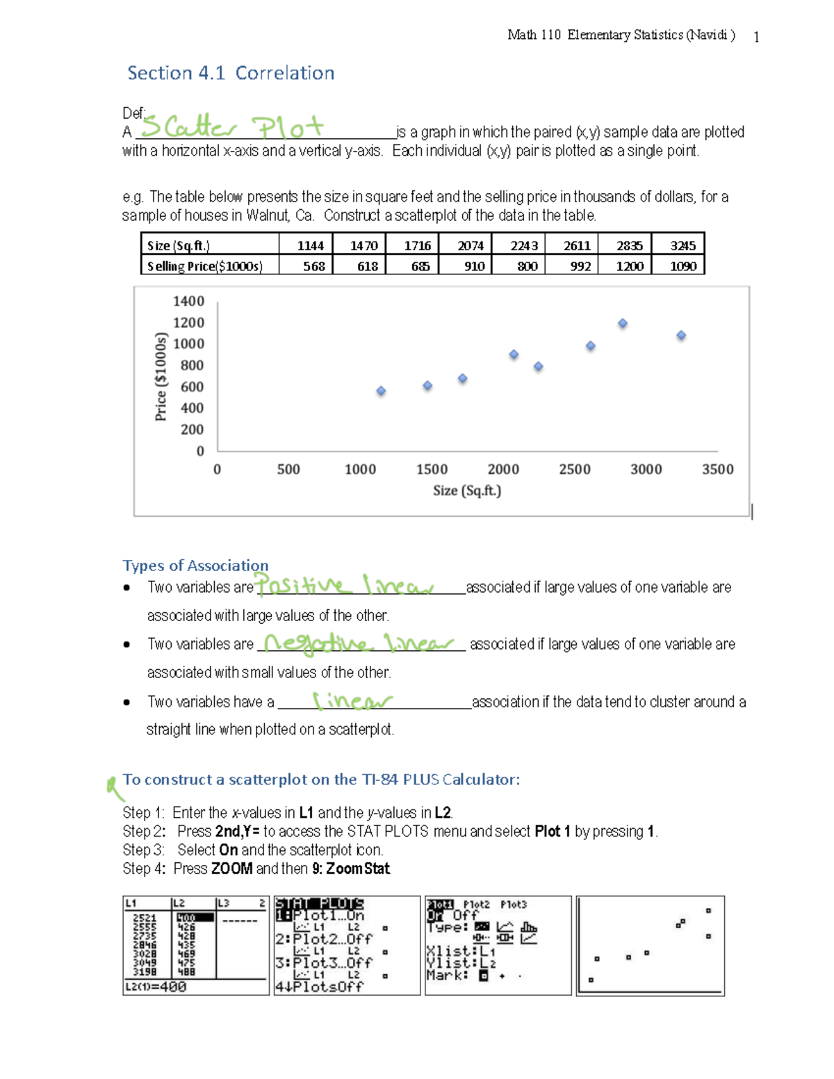 M110+ch4+Regression+ - Section 4 Correlation Def: A ___________________________________is a ...