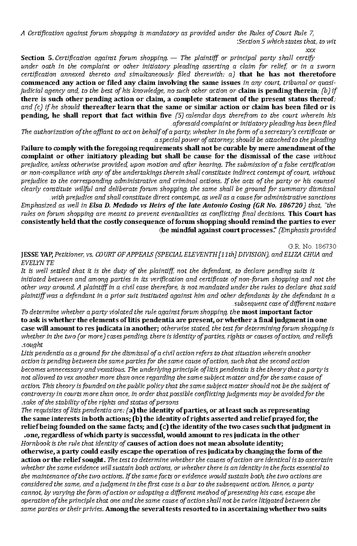 Verification and non forum shopping - A Certification against forum ...