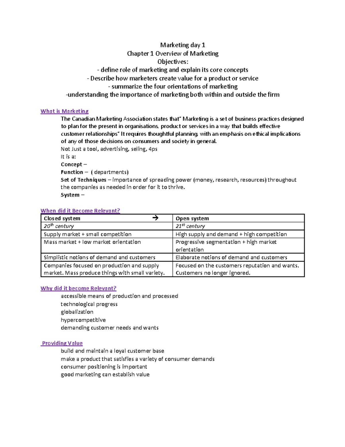 Marketing day 1 - Lecture day 1 - Marketing day 1 Chapter 1 Overview of ...