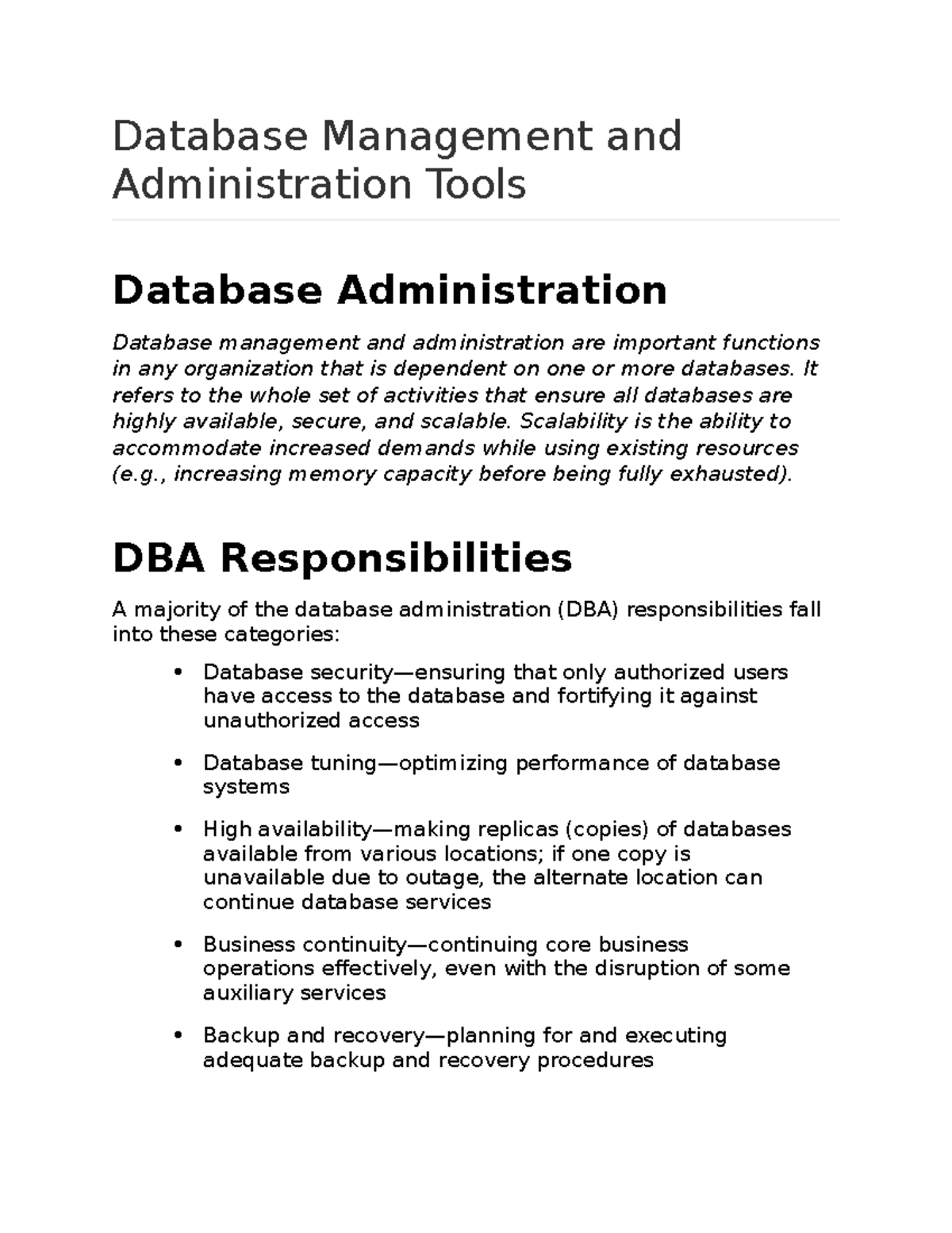 Module 20 Database Management and Administration Tools - Database ...