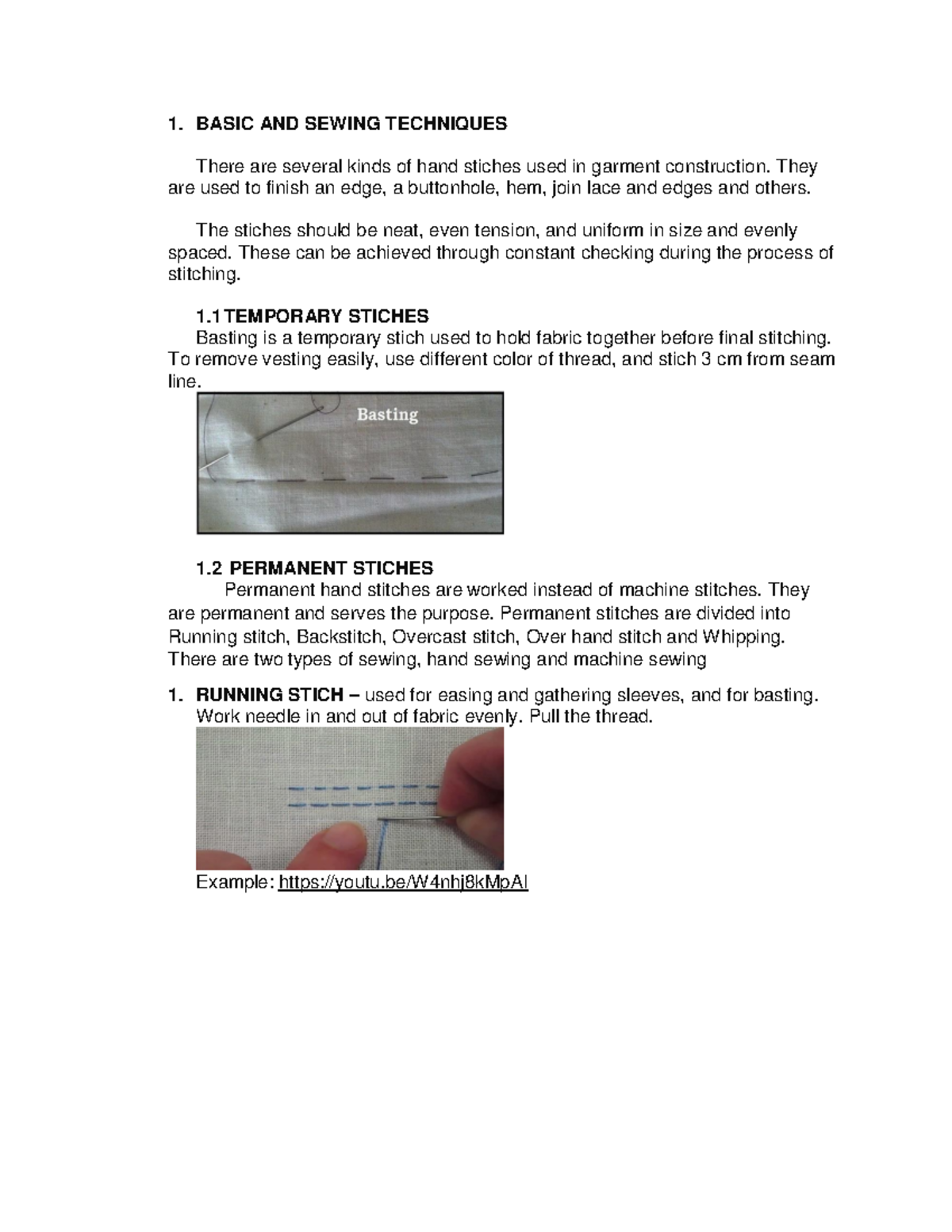 Basic Sewing Techniques - 1. BASIC AND SEWING TECHNIQUES There are ...