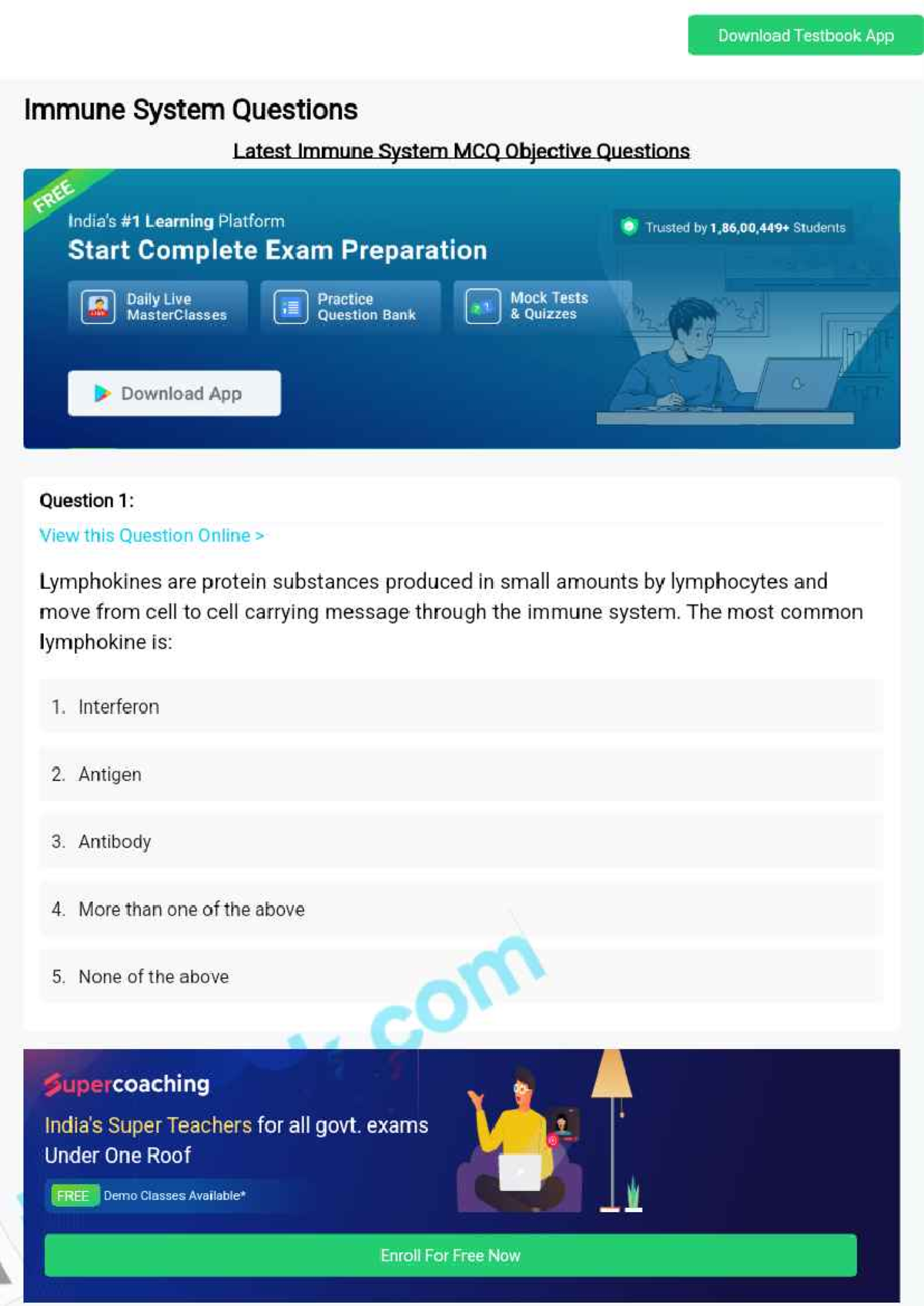 Mcq on immune system 632da94619 eb4d9a858a2901 - Download Testbook App ...