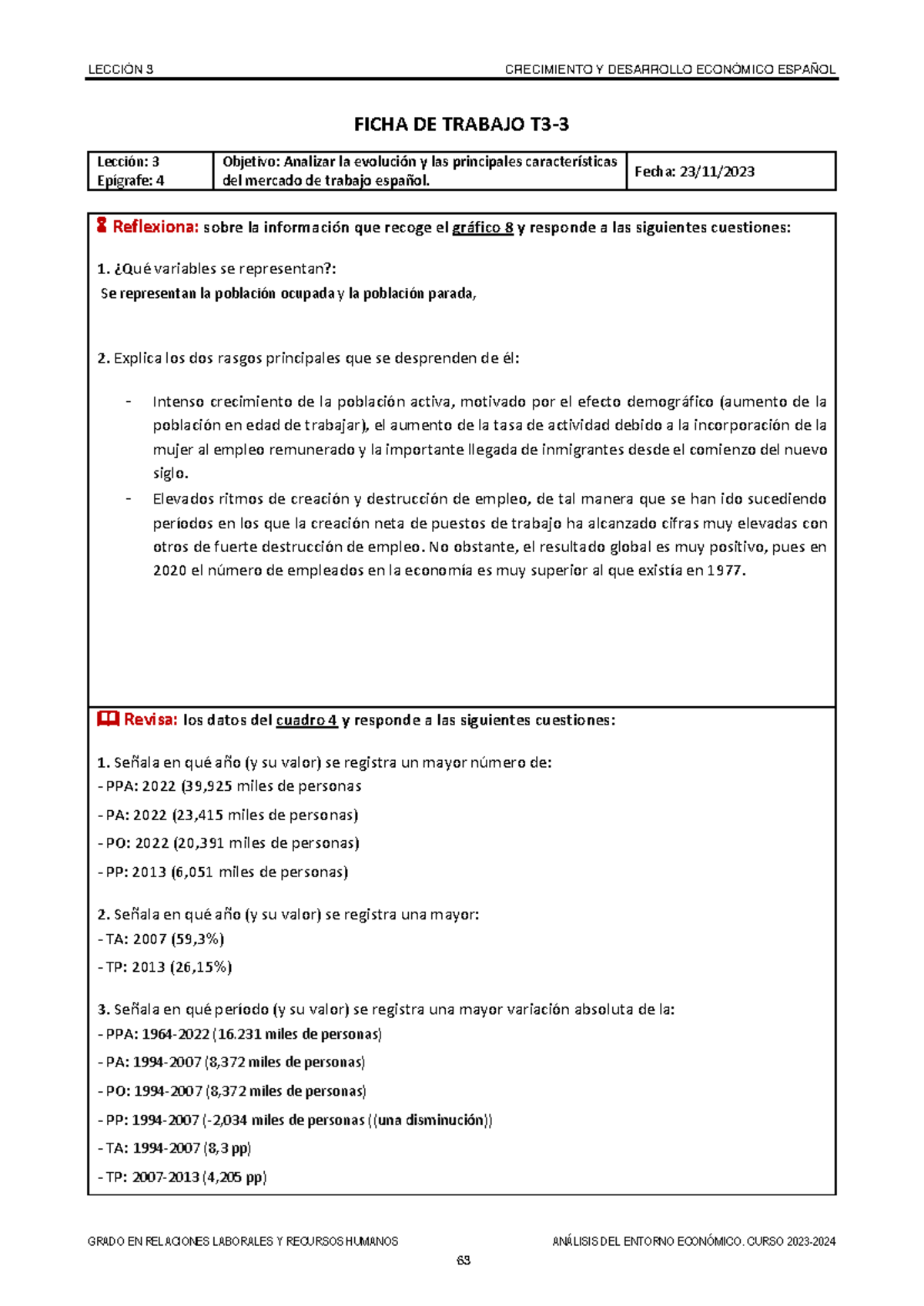 Ficha T3-3 - practica tema 3 - GRADO EN RELACIONES LABORALES Y RECURSOS HUMANOS ANÁLISIS DEL ...