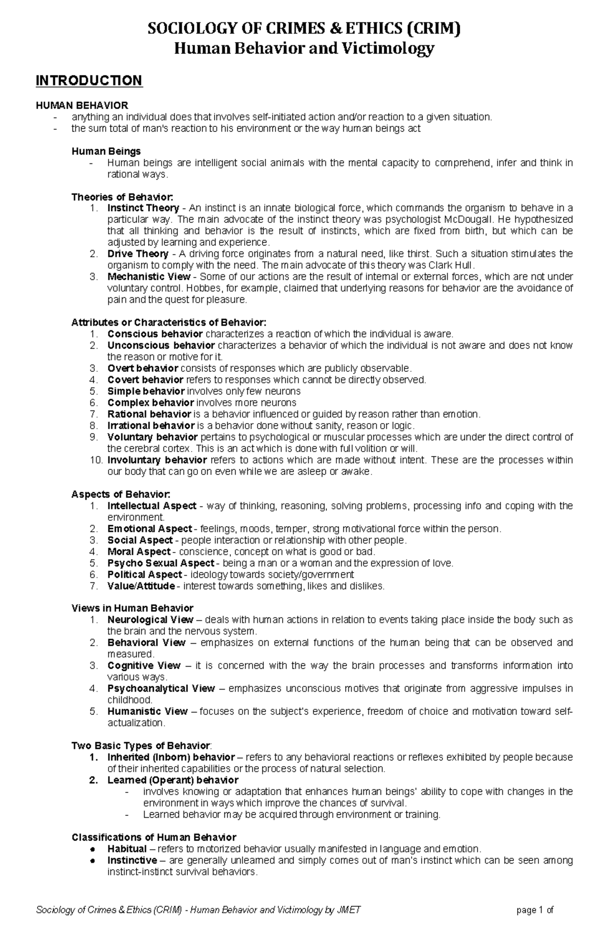 Human Behavior - SOCIOLOGY OF CRIMES & ETHICS (CRIM) Human Behavior and ...