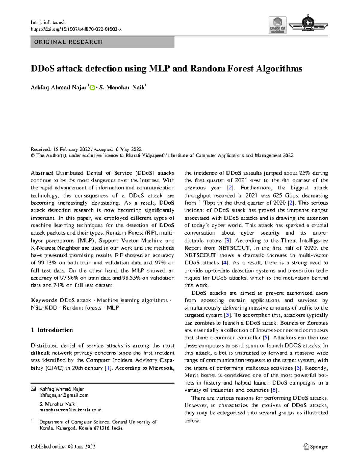 Ddosdetectionattack O R I G I N A L R E S E A R C H Ddos Attack 9739
