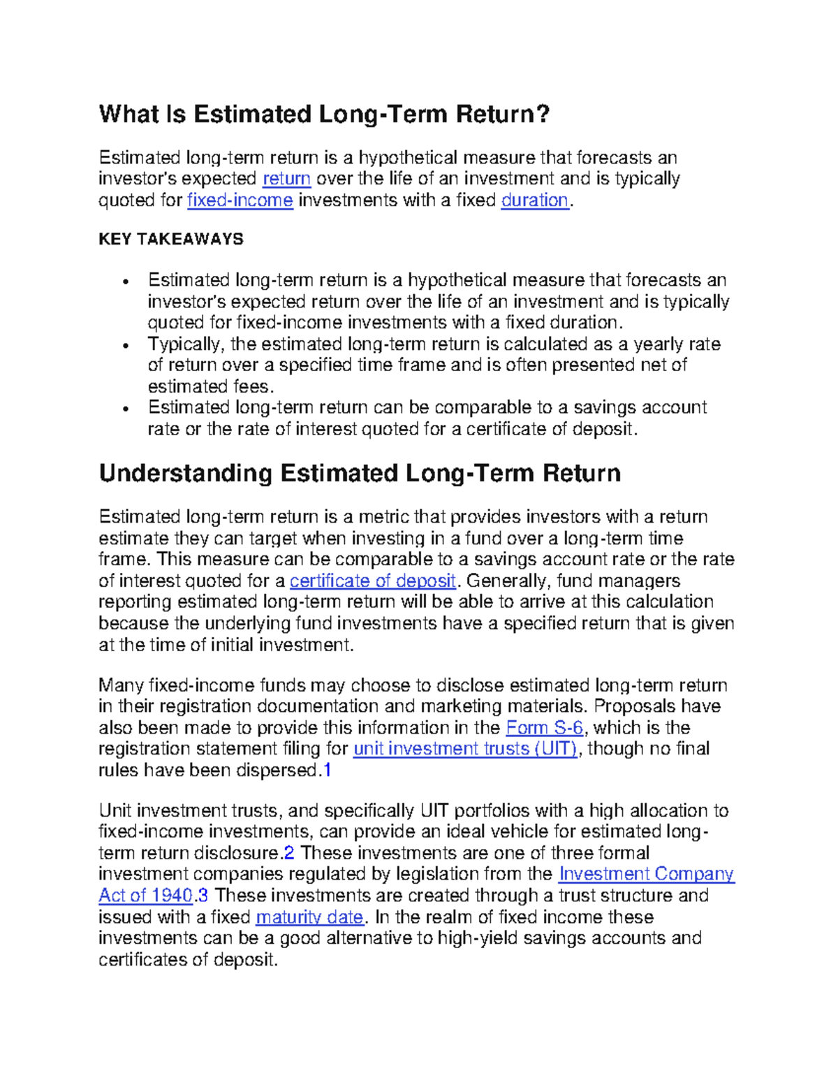 Estimated Long-Term Return - Corpotate Finance - Studocu