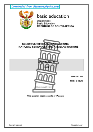Geography P2 Gr 11 Exemplar 2022 and Memo - MARKS: 150 TIME: 3 hours ...