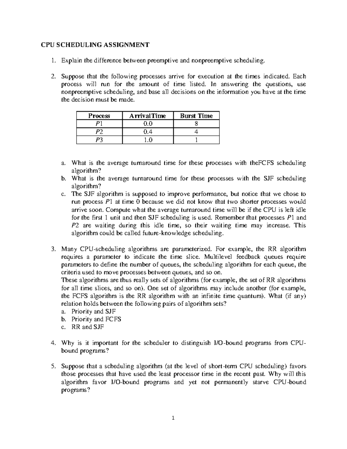Cp 226 Cpu Scheduling Assignment 1 Cpu Scheduling Assignment Explain The Difference Between 2722