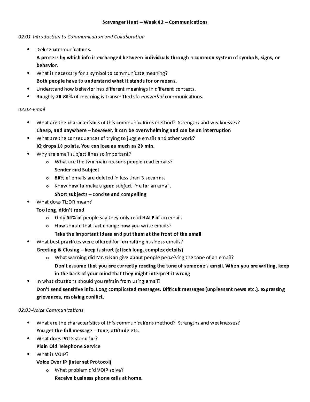 Scavenger Hunt 02-Communications Fall 2020 - Scavenger Hunt – Week 02 ...