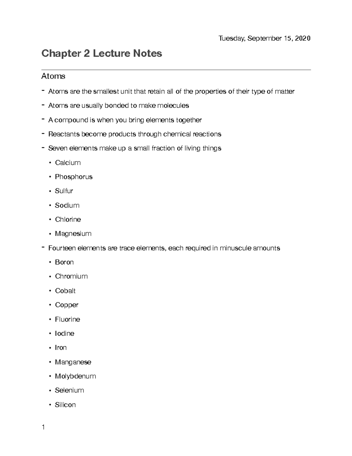 Chapter 2 Lecture Notes -Atoms- Chapter 2 Lecture Notes - Atoms are the ...