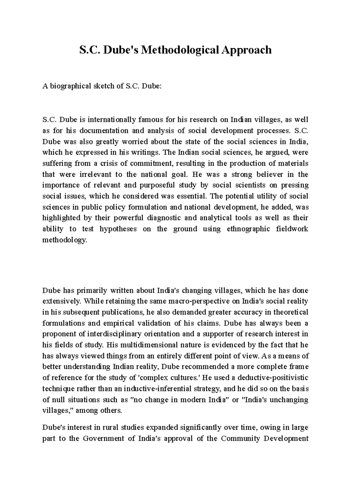 S.C. Dube's Methodological Approach - S. Dube's Methodological Approach ...
