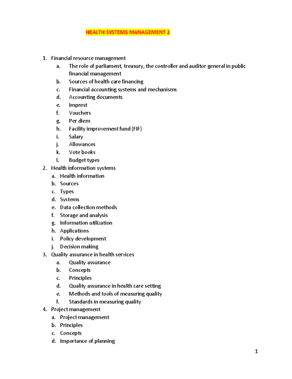 Health Systems Management 2 - 1 HEALTH SYSTEMS MANAGEMENT 2 Financial ...