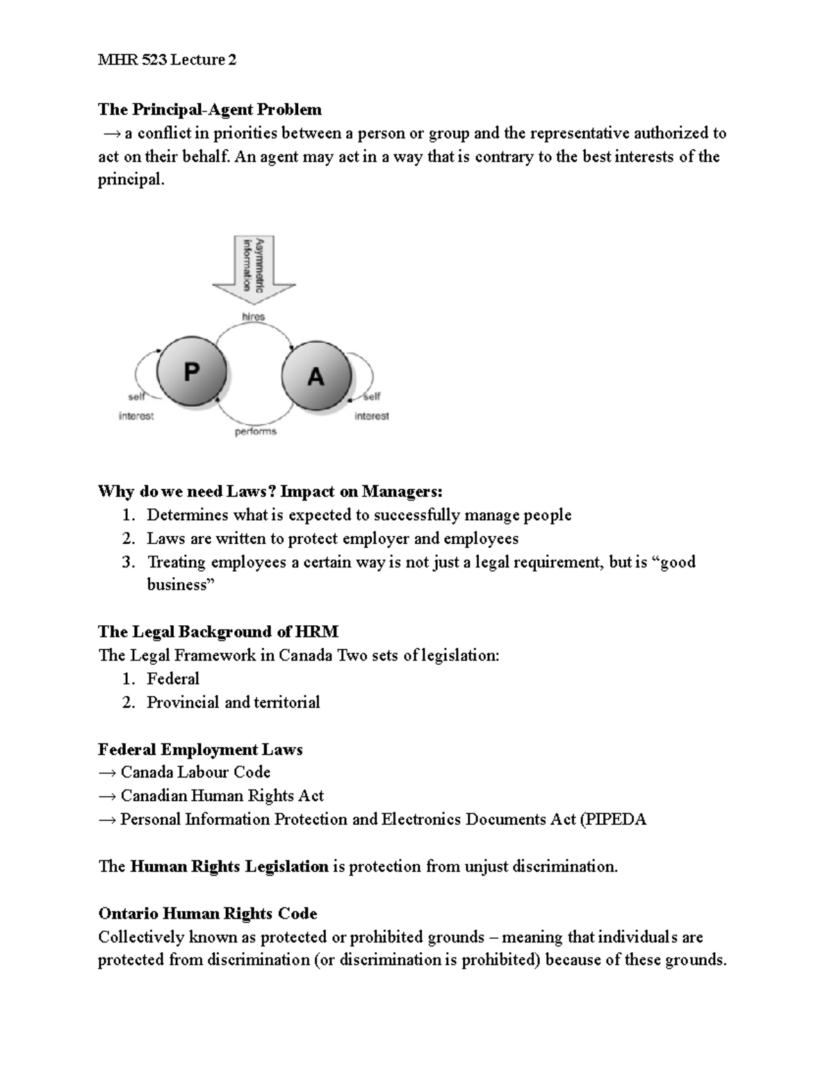 MHR 523 Lecture 2 - The Principal-Agent Problem → a conflict in ...