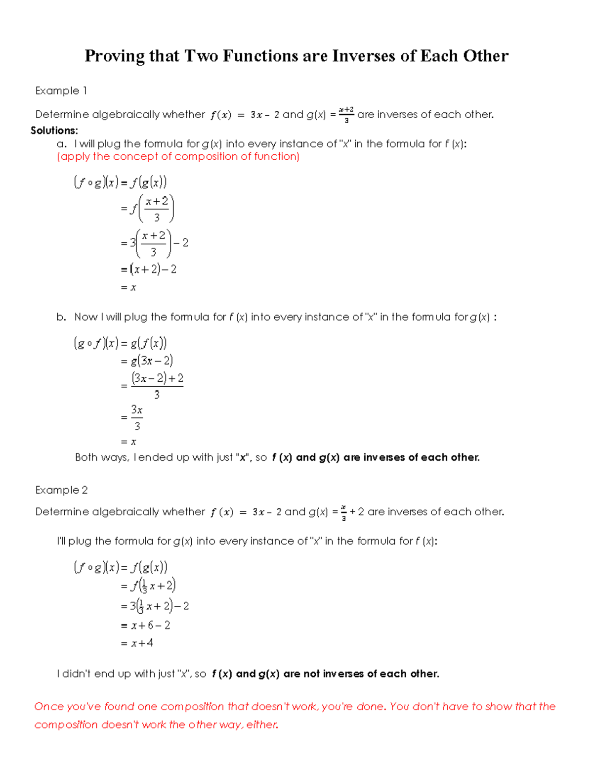 Module 3 f. Proving Inverse - Proving that Two Functions are Inverses ...