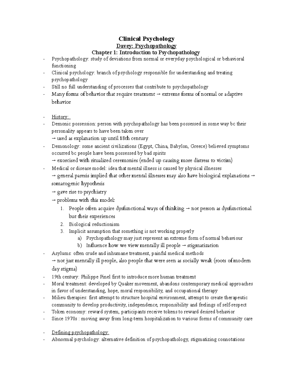 Clinical Psychology - Summary of coursework - Clinical Psychology Davey ...