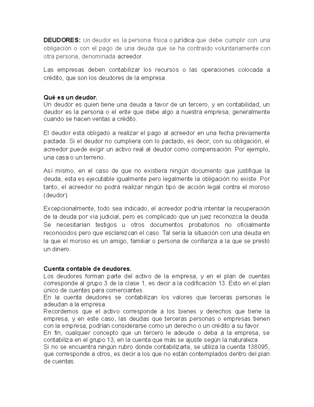 Deudores - DEUDORES: Un deudor es la persona física o jurídica que debe ...