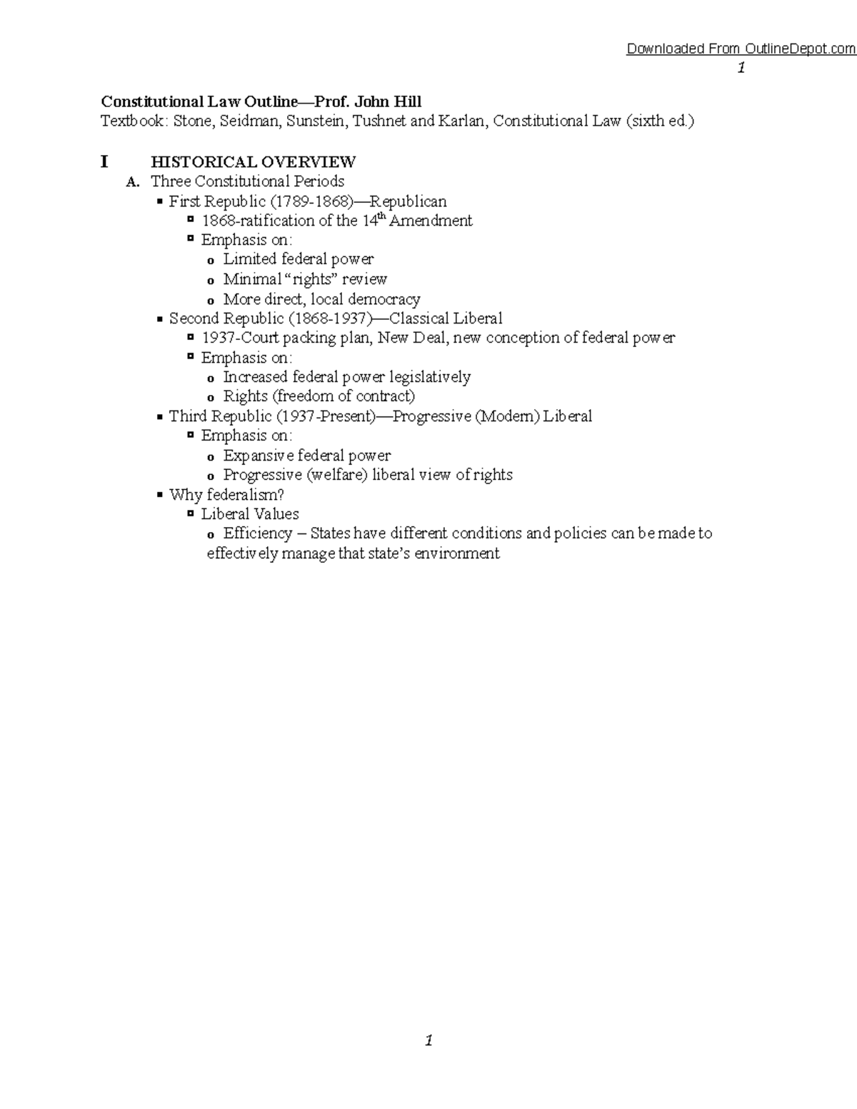 Con Law Outline John Hill - Constitutional Law Outline—Prof. John Hill ...