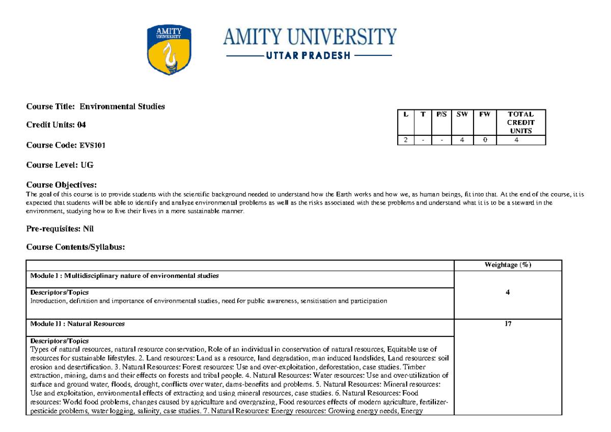 Environmental Studies - Course Title: Environmental Studies Credit ...