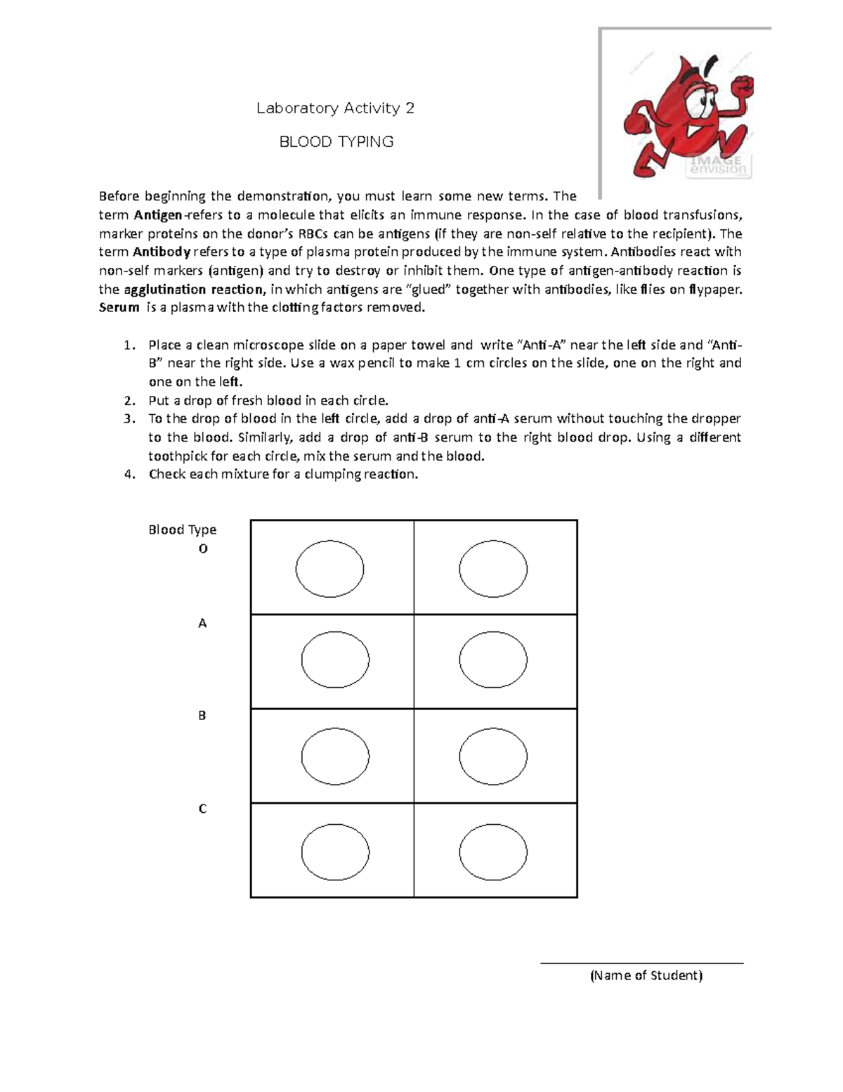 Blood typing - hope you enjoy it - Laboratory Activity 2 BLOOD TYPING Before beginning the - Studocu