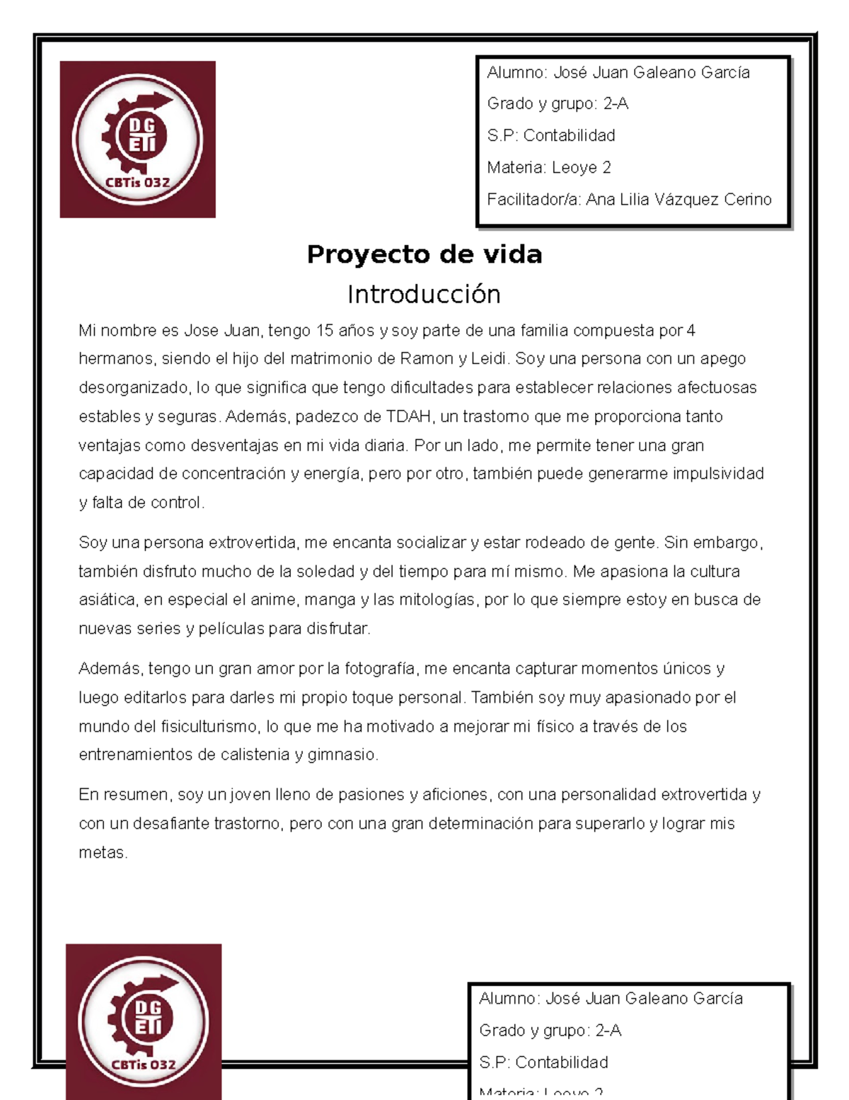 1 - PAPUUUUUUUU - Proyecto de vida Introducción Mi nombre es Jose Juan ...