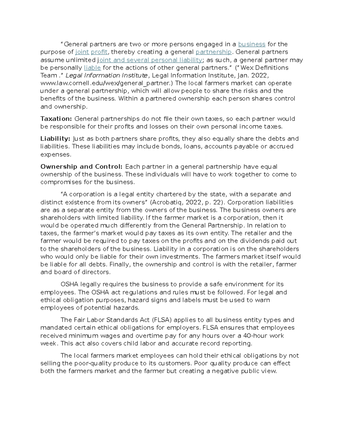 D078 Task 2 - D078 Task 2 - “General partners are two or more persons ...