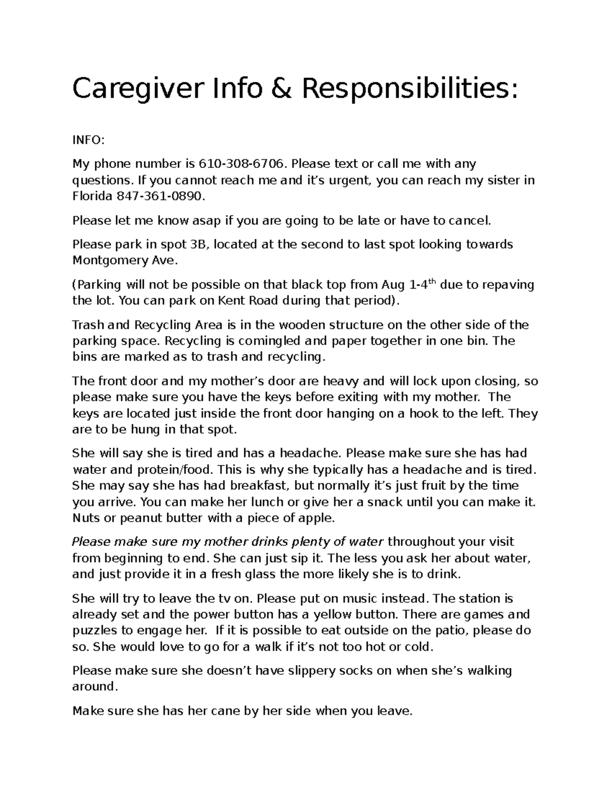 Caregiver Info - Additional information - Caregiver Info ...