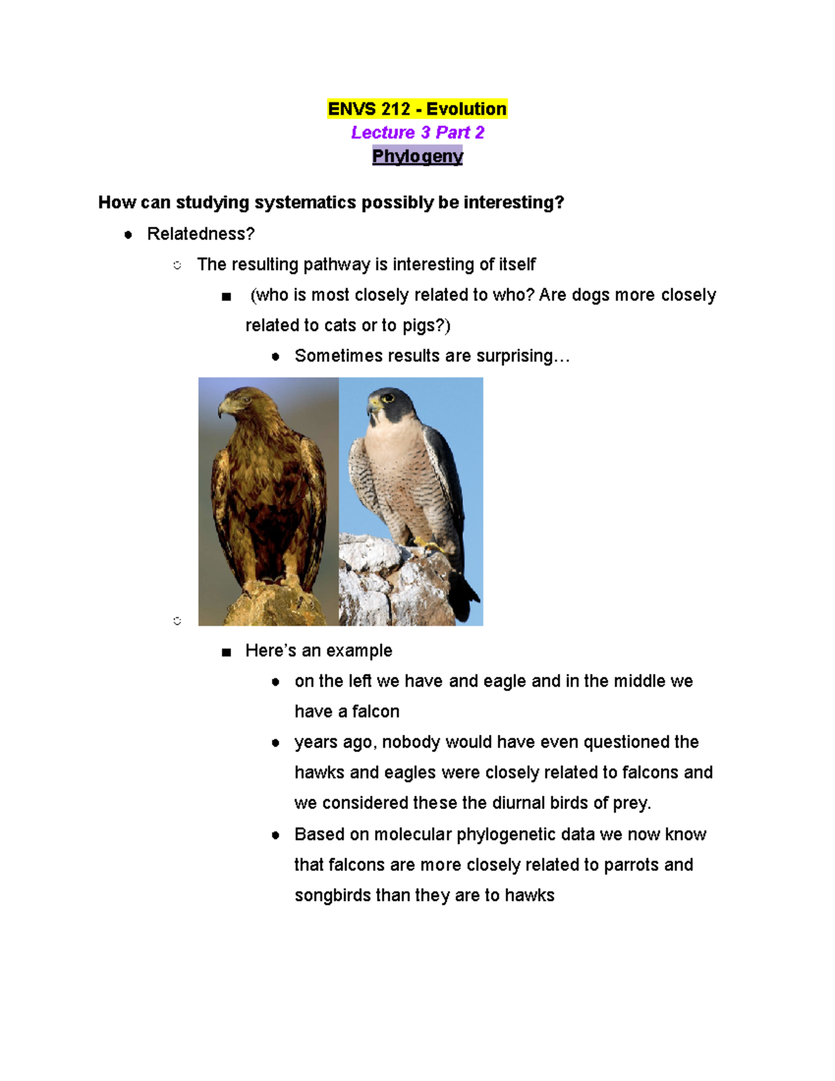 ENVS 212 Lecture 3 Part 2 - Spring 2020 - ENVS 212 - Evolution Lecture 3 Part 2 Phylogeny How ...