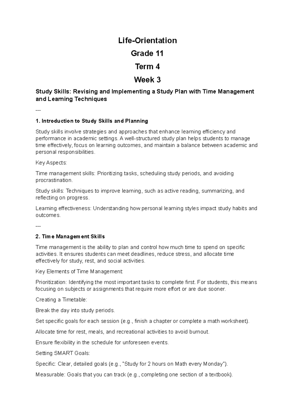 Life orientation term 4 week 3 - Life-Orientation Grade 11 Term 4 Week ...