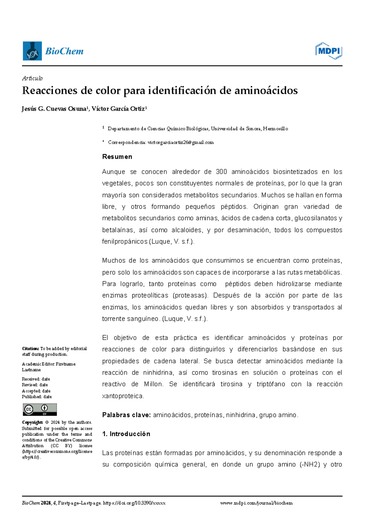 Reacciones de color para identificación de aminoácidos - Artículo Reacciones de color para - Studocu