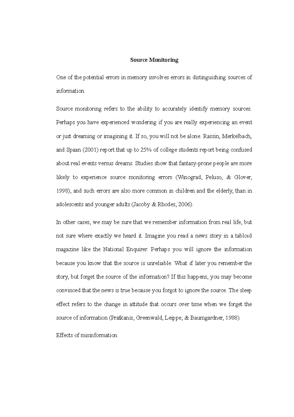 Source Monitoring - Source Monitoring One of the potential errors in ...