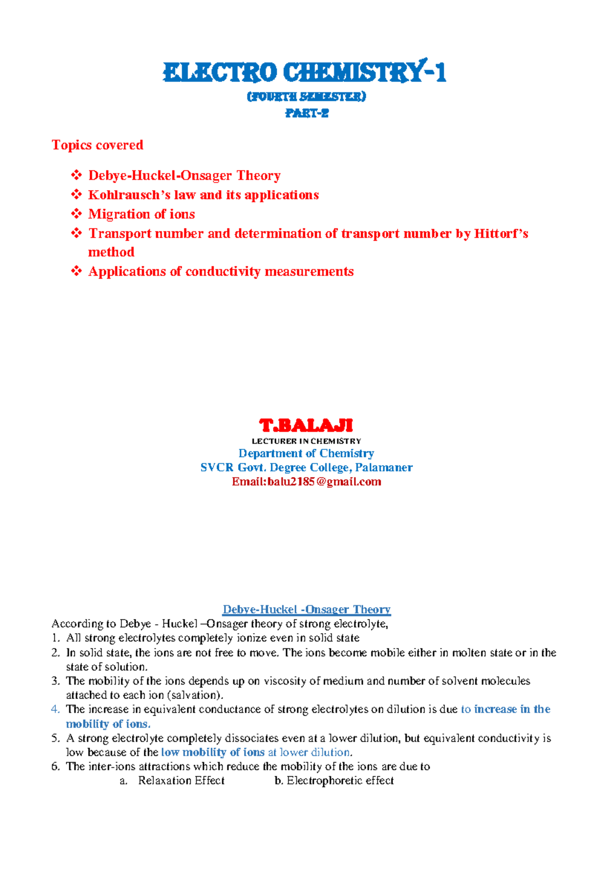 7918 Electro Chemistry PART-2 - ELECTRO CHEMISTRY- 1 (Fourth semester ...