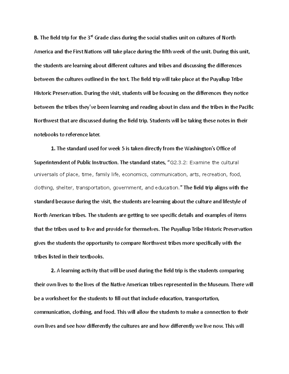 Social studies performance task - B. The field trip for the 3rd Grade ...