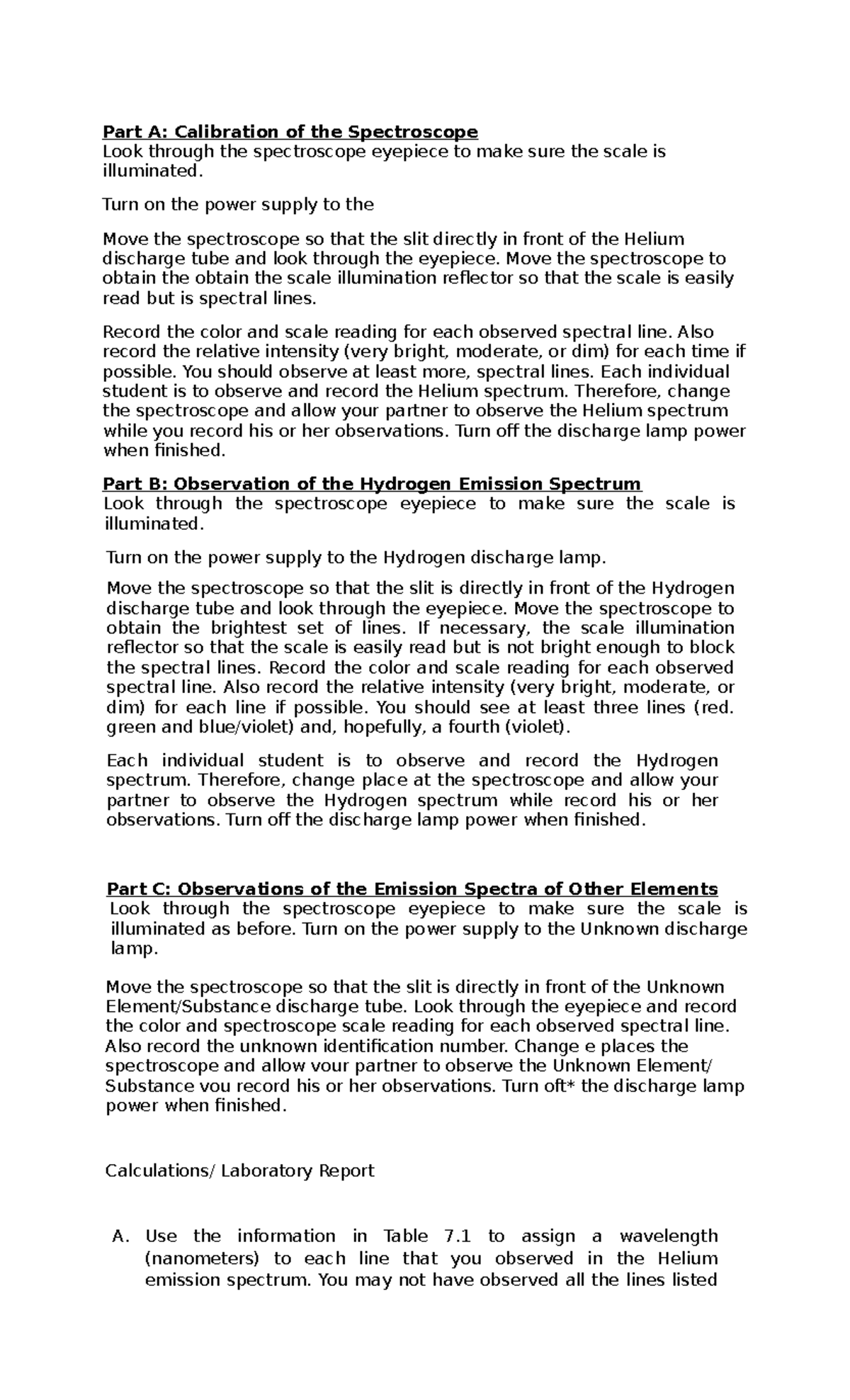 Lab 7 - Lab 7 outline - Part A: Calibration of the Spectroscope Look ...