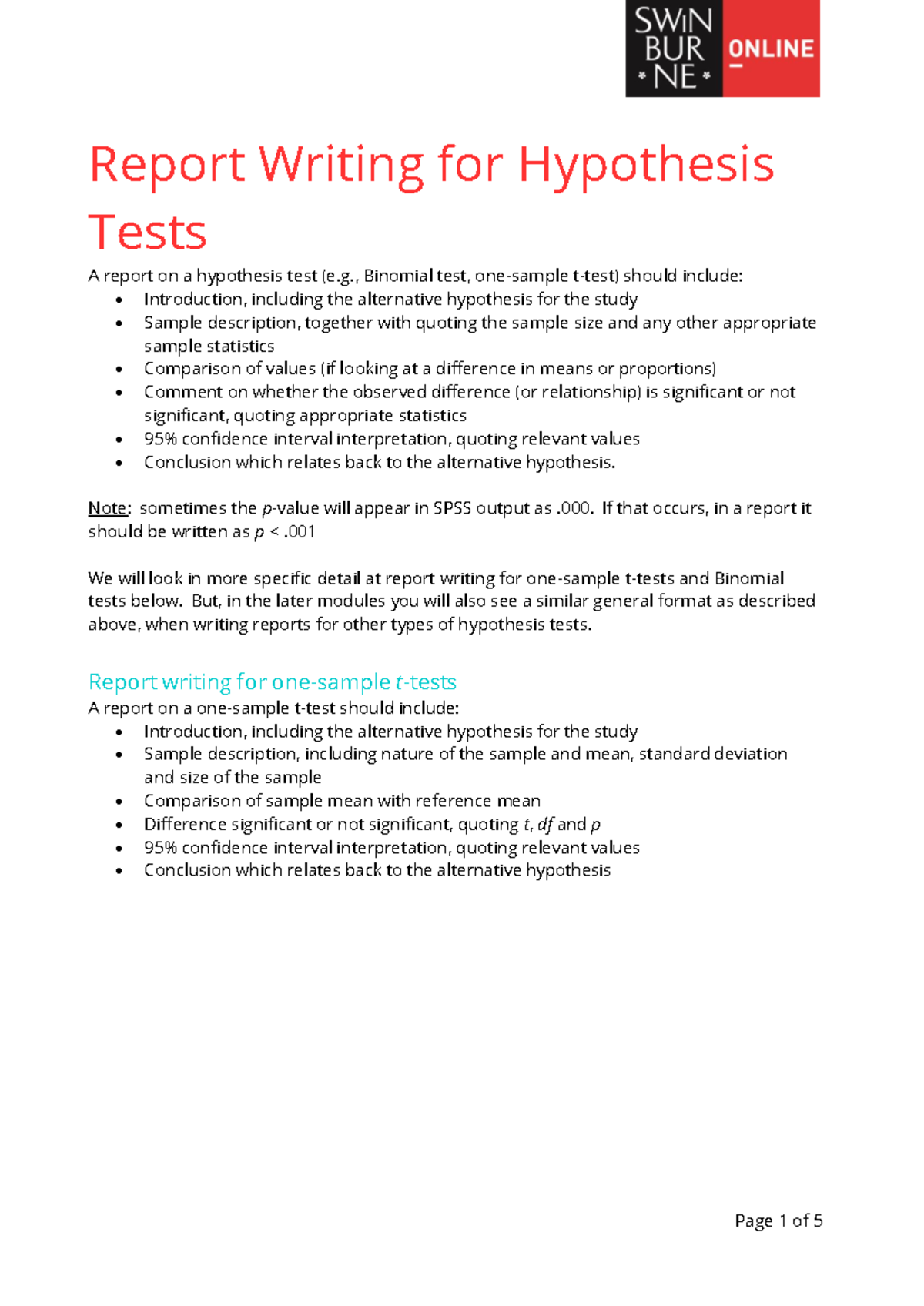 Report writing one sample ttest and binomial test - Report Writing for ...