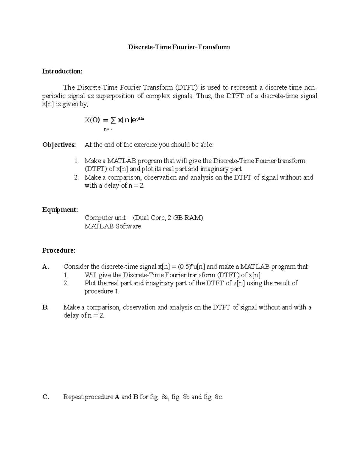 Discrete-Time Fourier-Transform - Discrete-Time Fourier-Transform Introduction: The Discrete ...