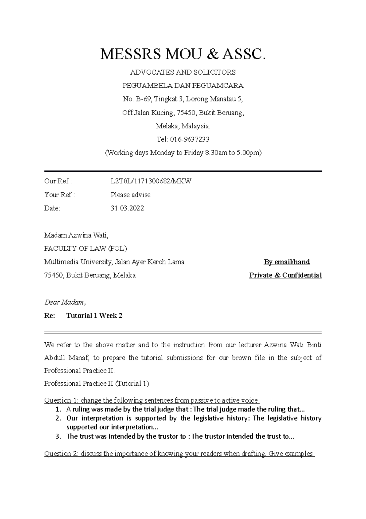 Tutorial 1 Week 2 Introduction - Professional Practice II - MMU - Studocu