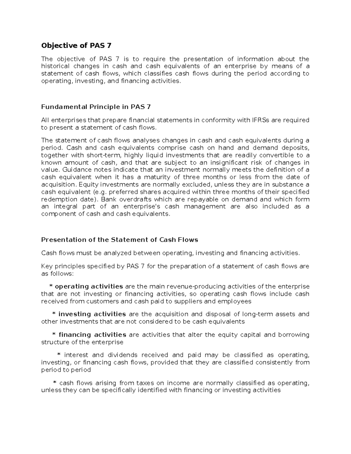 PAS 7 CFAS NOTES REVIEWER - Objective of PAS 7 The objective of PAS 7 ...