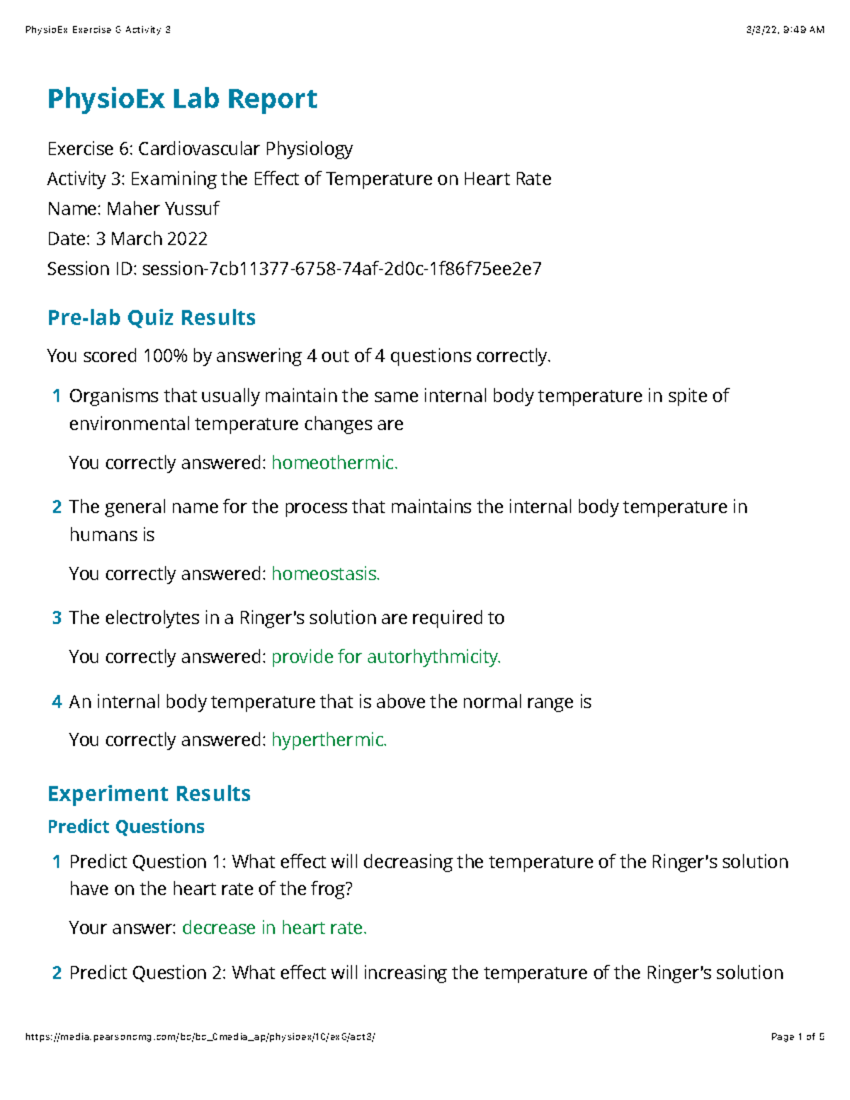 Physio Exercise 6 Activity 3 - PhysioEx Lab Report Exercise 6 ...