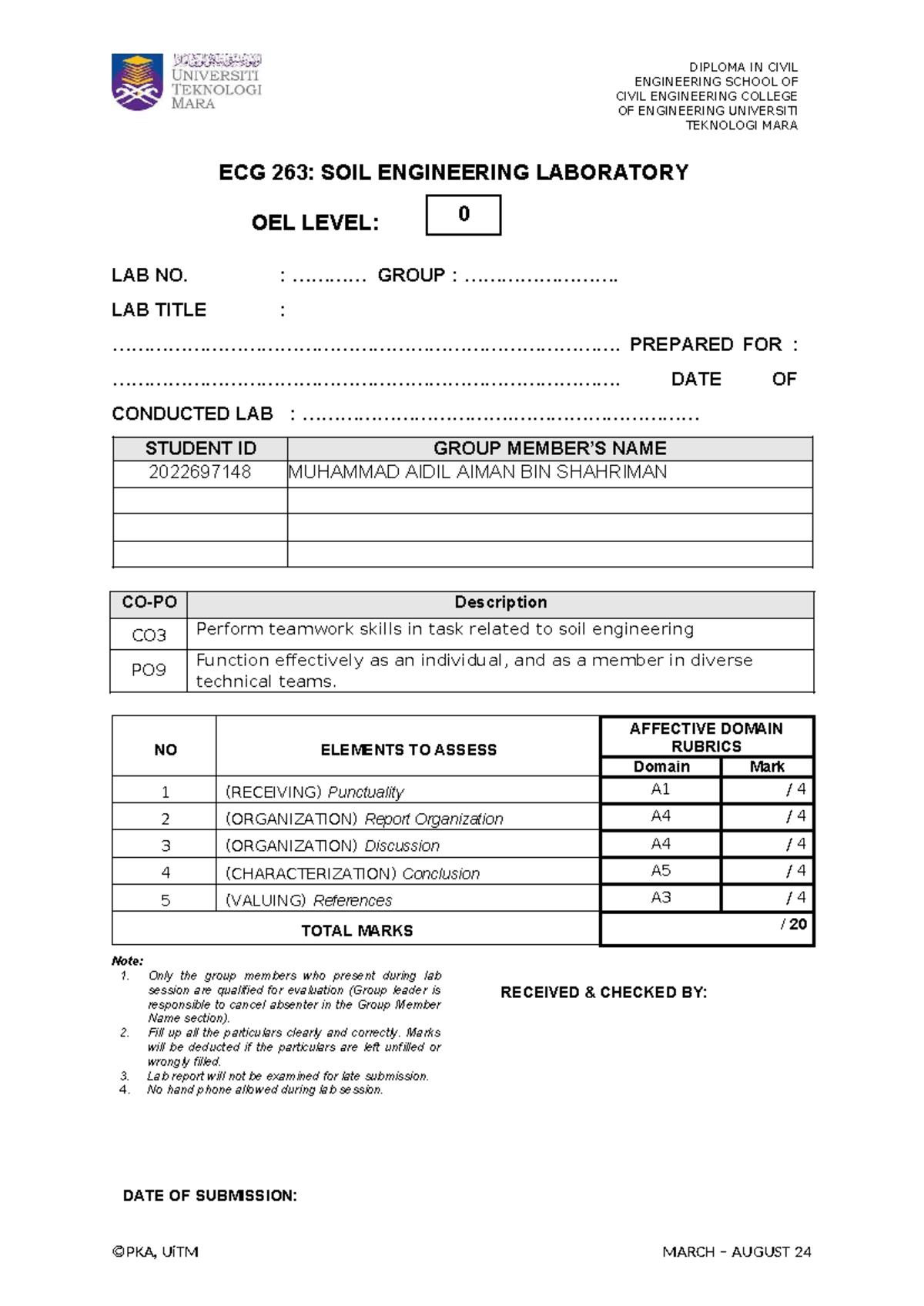 Cover PAGE Level 0 ECG263 March 24 (1) - DIPLOMA IN CIVIL ENGINEERING ...