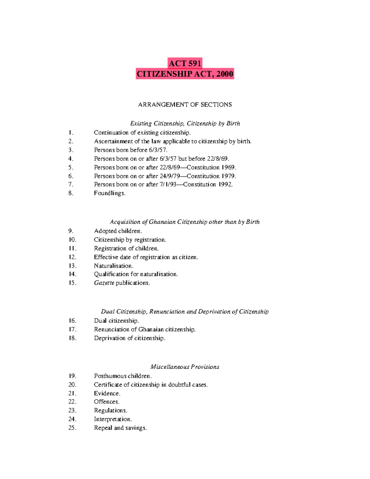 Citizenship ACT, 2000 - Statute - ACT 591 CITIZENSHIP ACT, 2000 ...