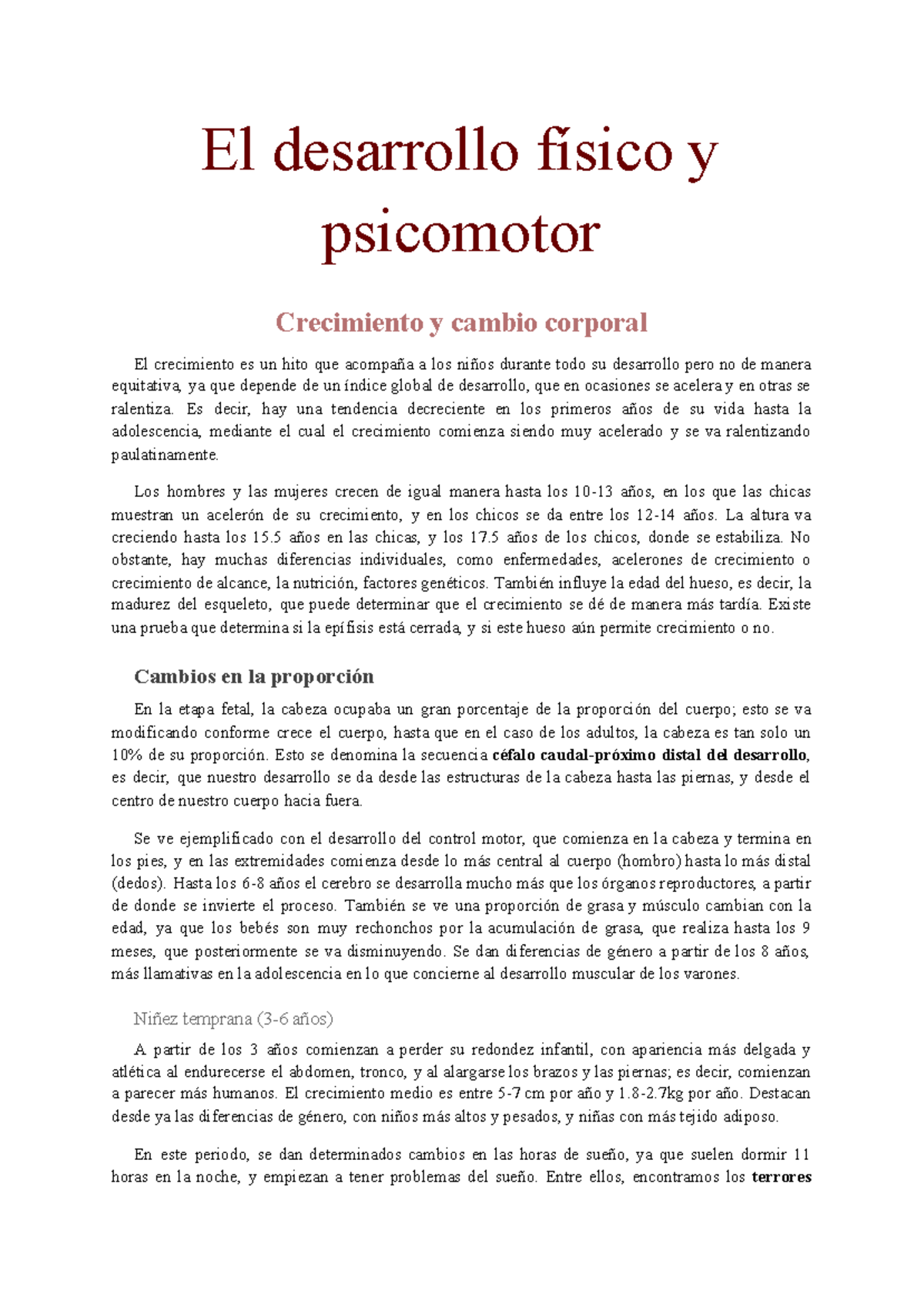 El desarrollo físico y psicomotor - El desarrollo físico y psicomotor Crecimiento y cambio ...