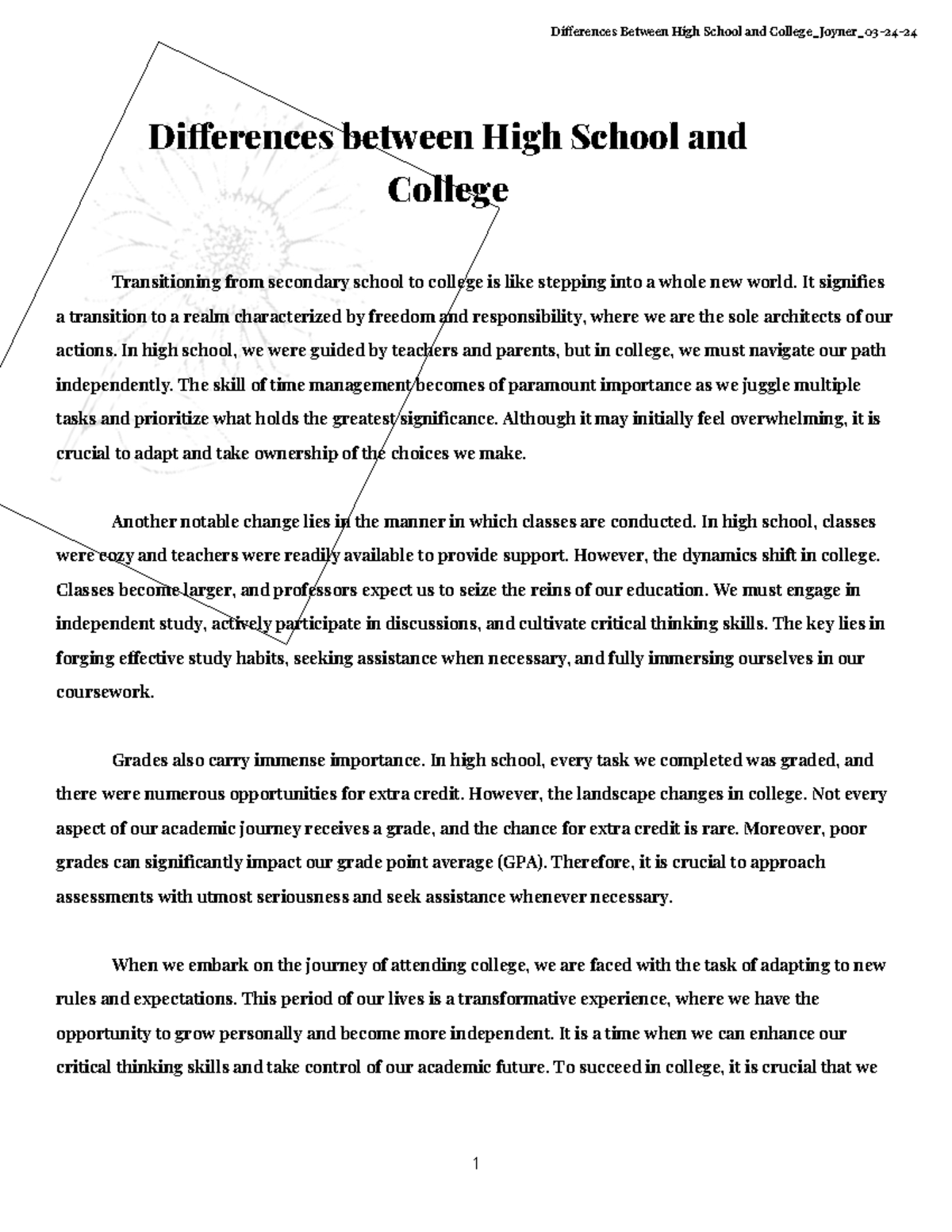 Differences between High School and College 03-24-24 - Differences ...