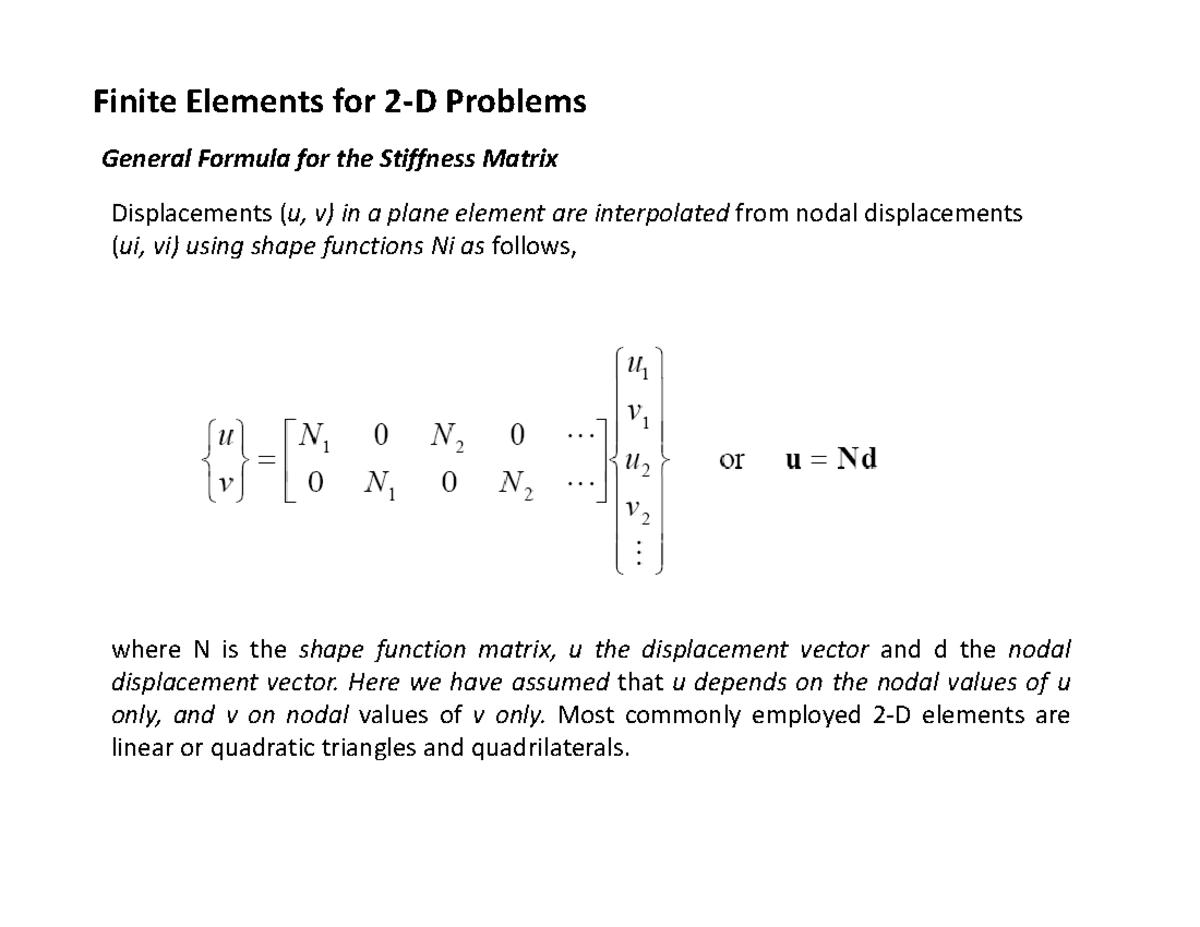 2-D elements - samenvatting 2D elementen, interpolatie functies, en ...