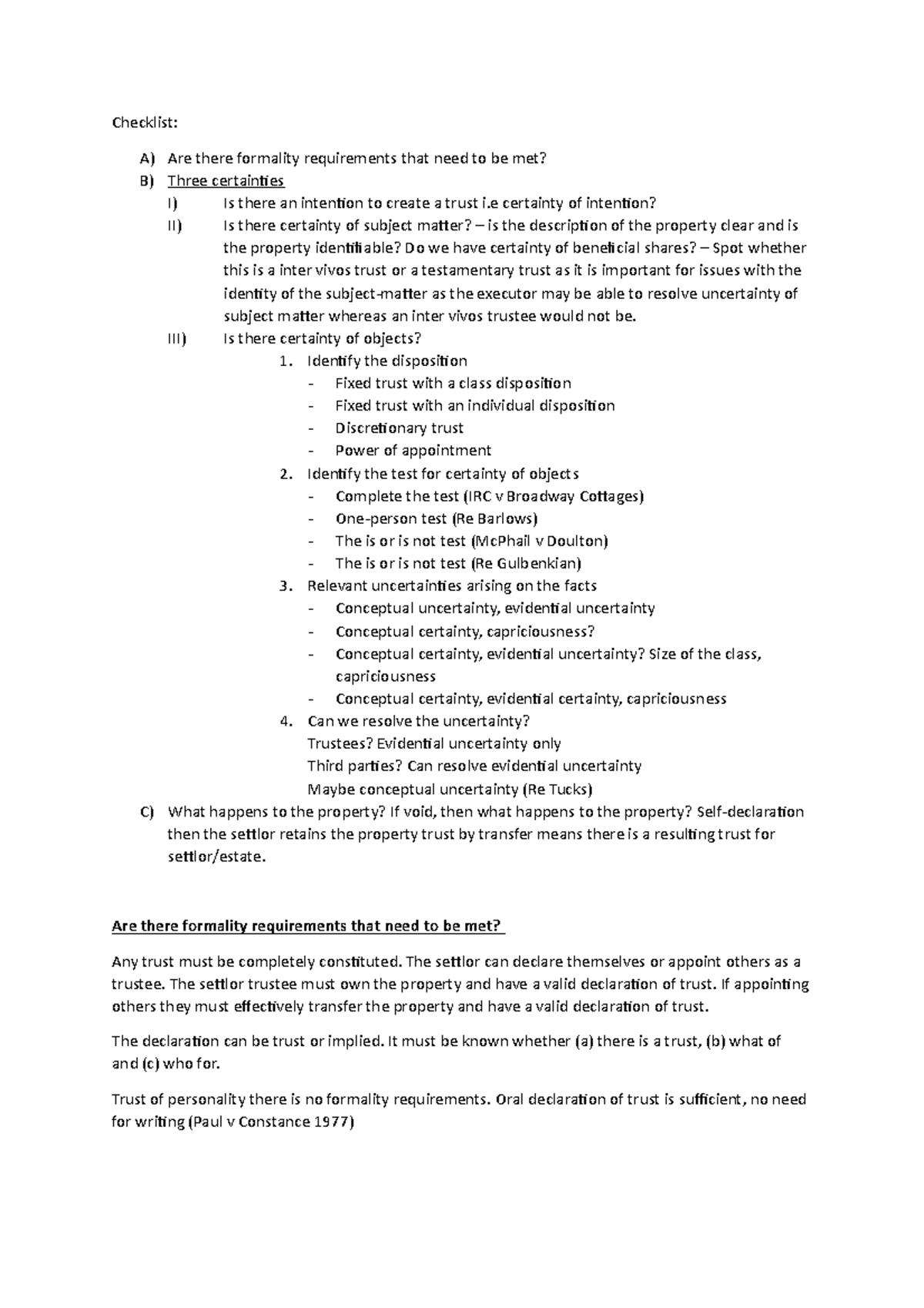 Topic One revision notes - Checklist: A) Are there formality ...