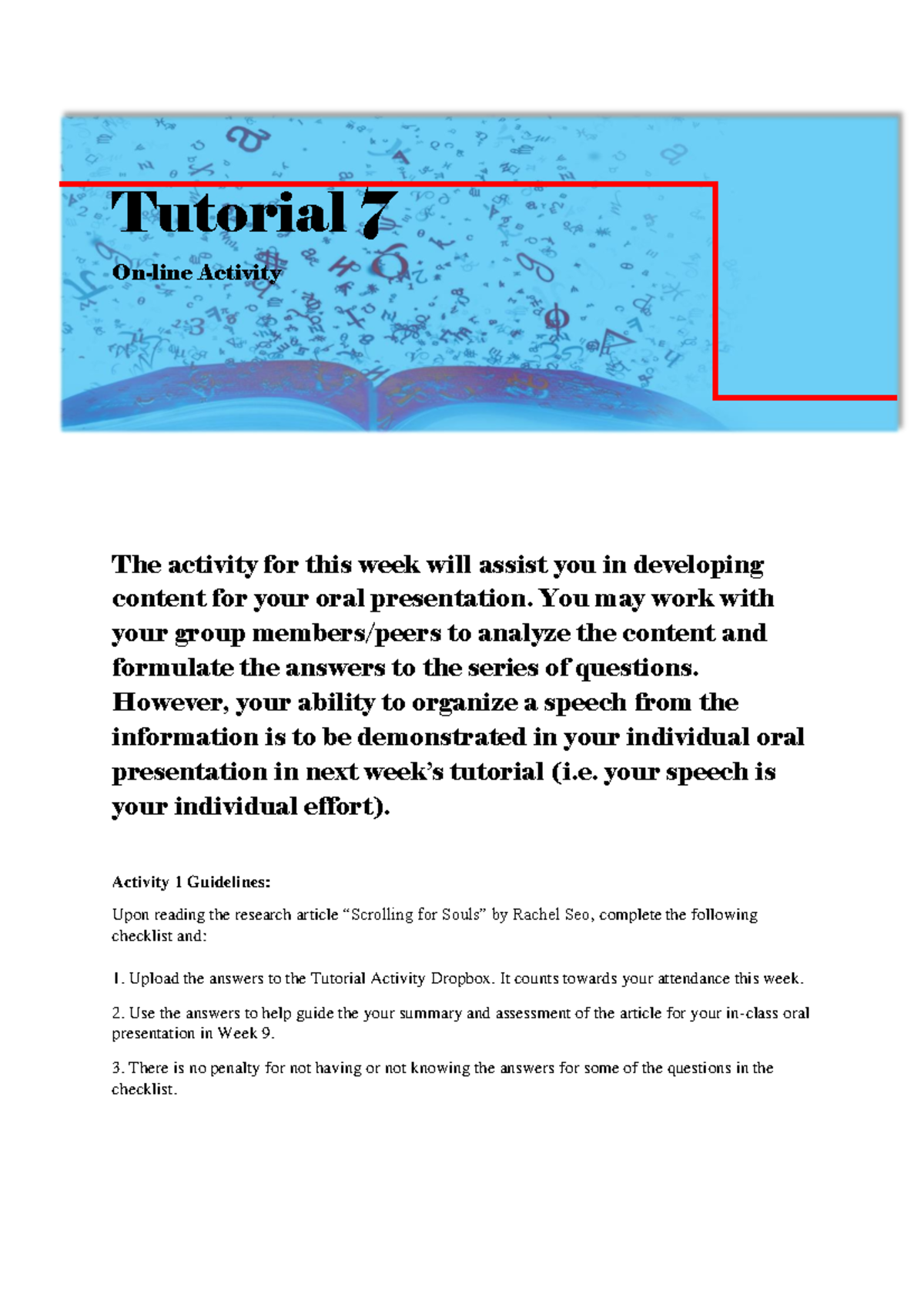 Tutorial 7 from last year to go over for review - Tutorial 7 On-line ...