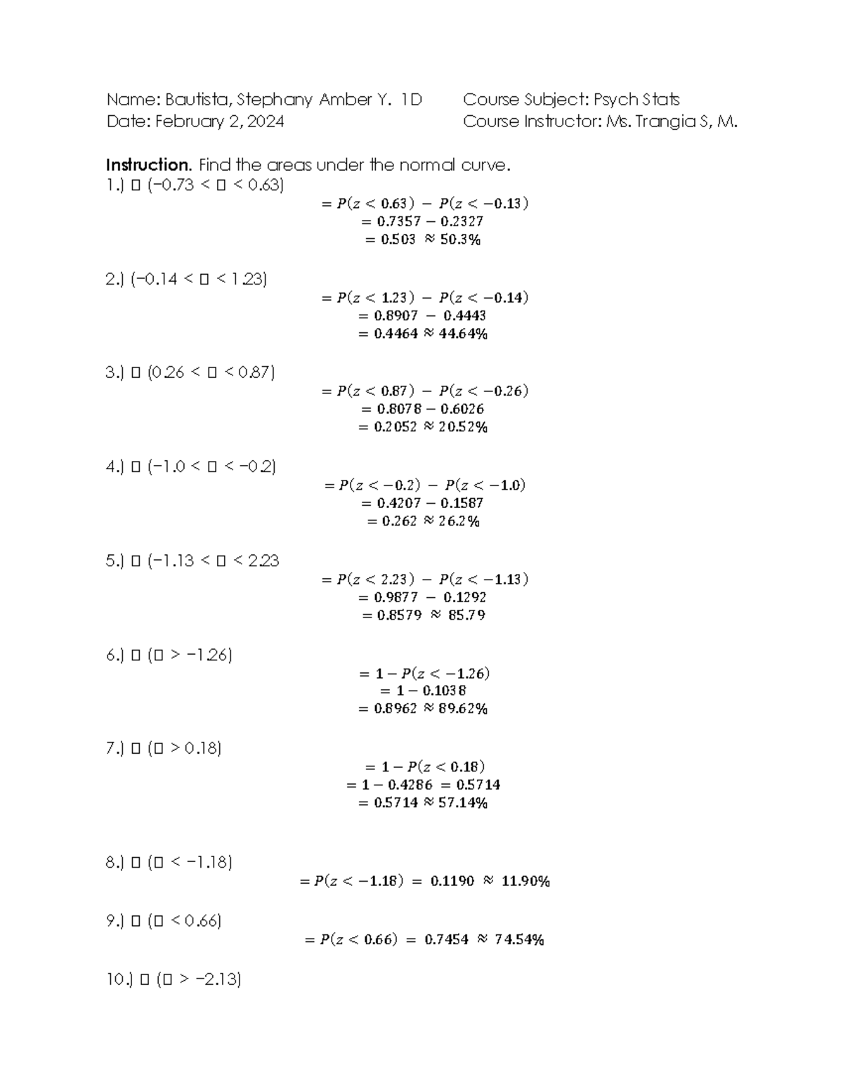 1 - Activity - Normal Distribution 2 - Name: Bautista, Stephany Amber Y ...