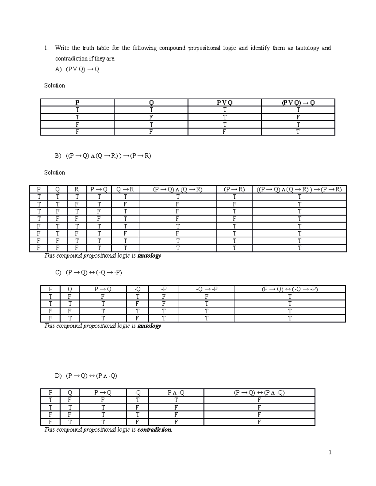 Maths Assignment - Lecture notes 1 - Write the truth table for the ...