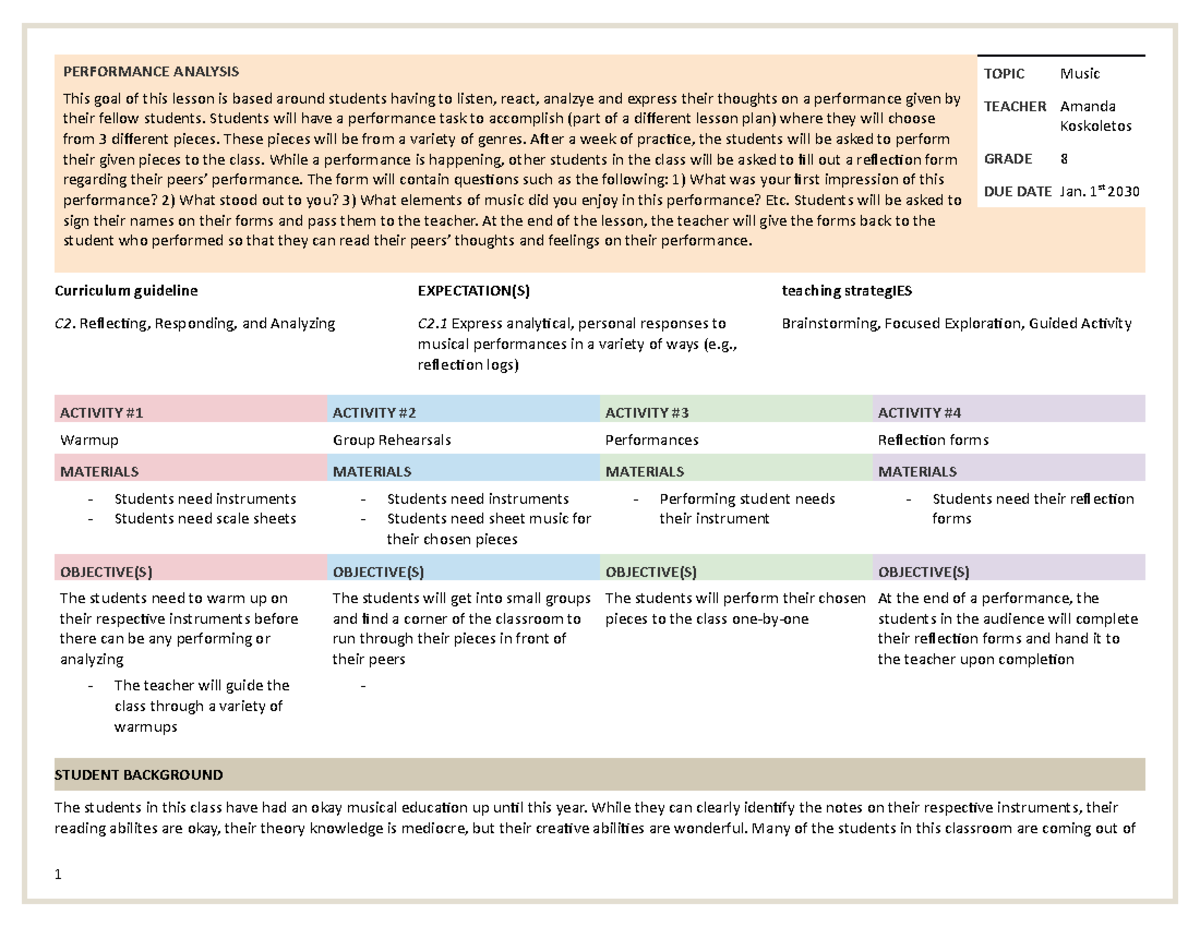 Grade 8 - Performance Analysis - PERFORMANCE ANALYSIS This goal of this ...