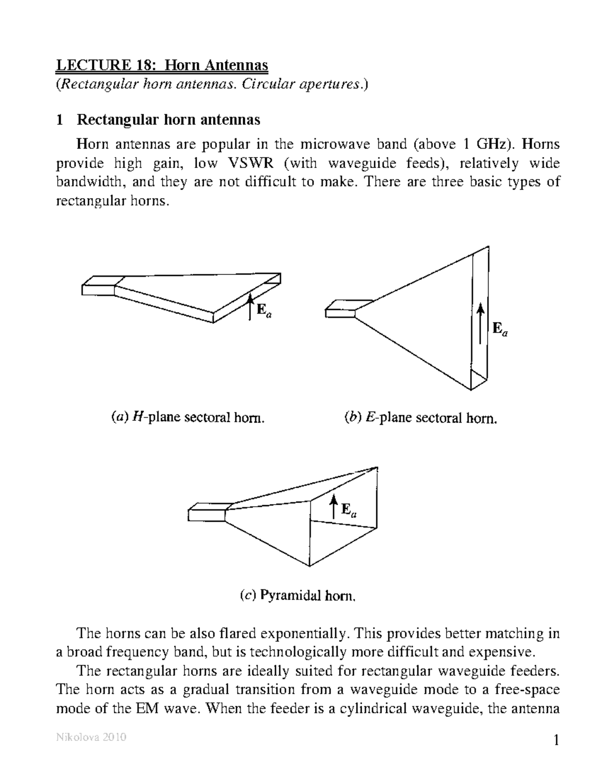 L18 Horns - none - LECTURE 18: Horn Antennas (Rectangular horn antennas ...